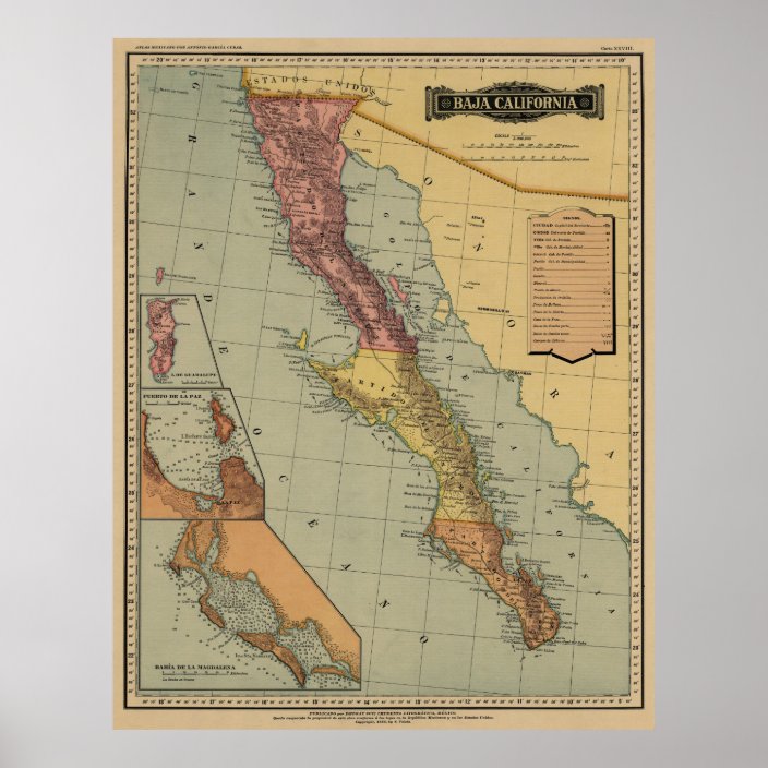 Baja California Antique Map Poster | Zazzle.com