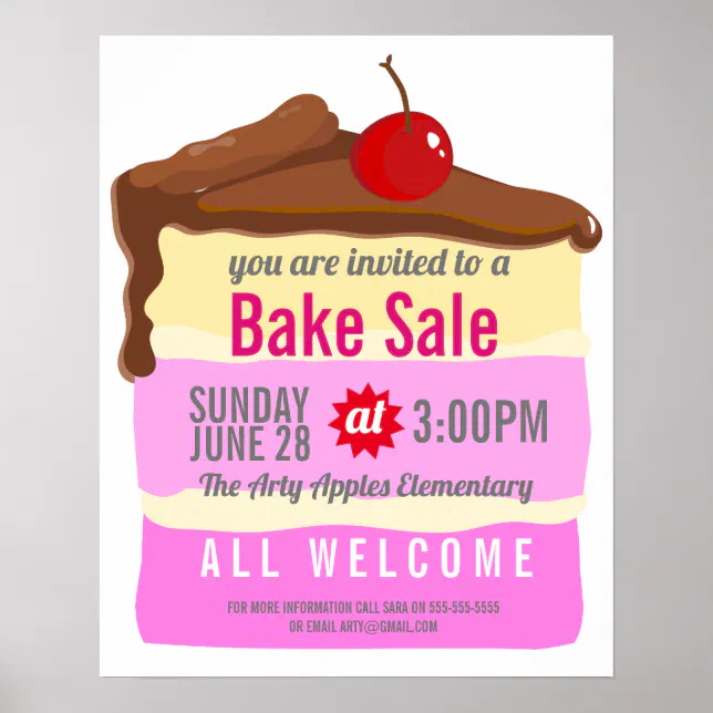 bake sale cake fundraiser school PTO PTA charity Poster | Zazzle