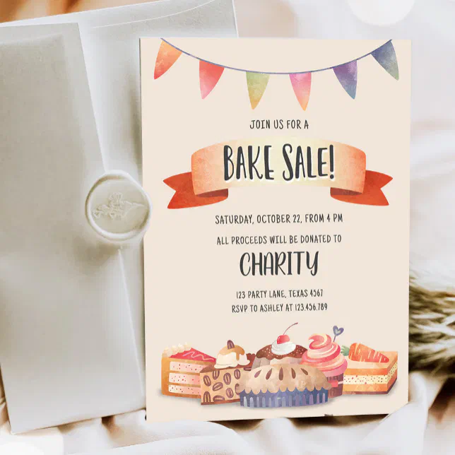 Bake Sale Fundraiser Party Church School Festival Invitation | Zazzle