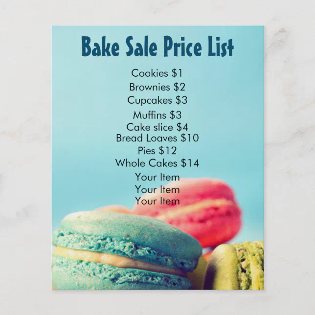 Bake Sale Price List Colorful Macarons Cookies Flyer | Zazzle