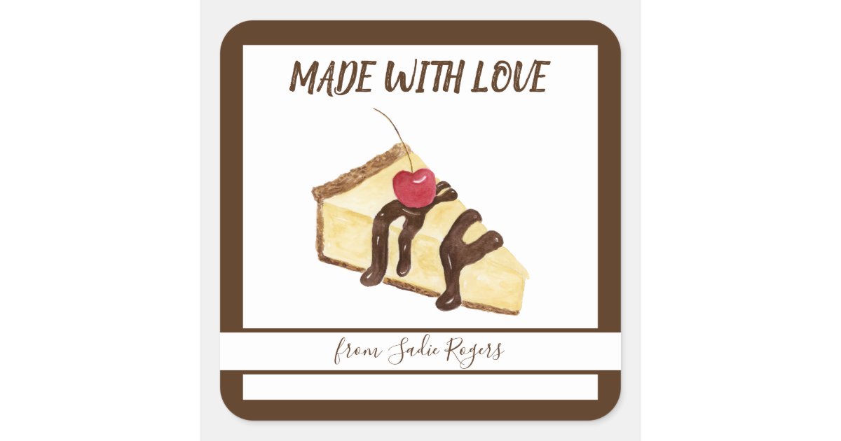 Bake Sale Watercolor Cheesecake Custom Square Sticker | Zazzle.com