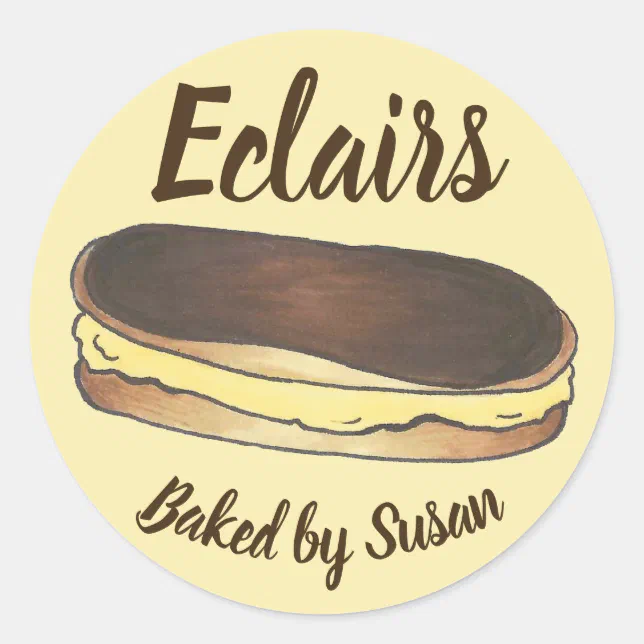 Baked By Homemade Eclair Pastry Personalized Classic Round Sticker | Zazzle