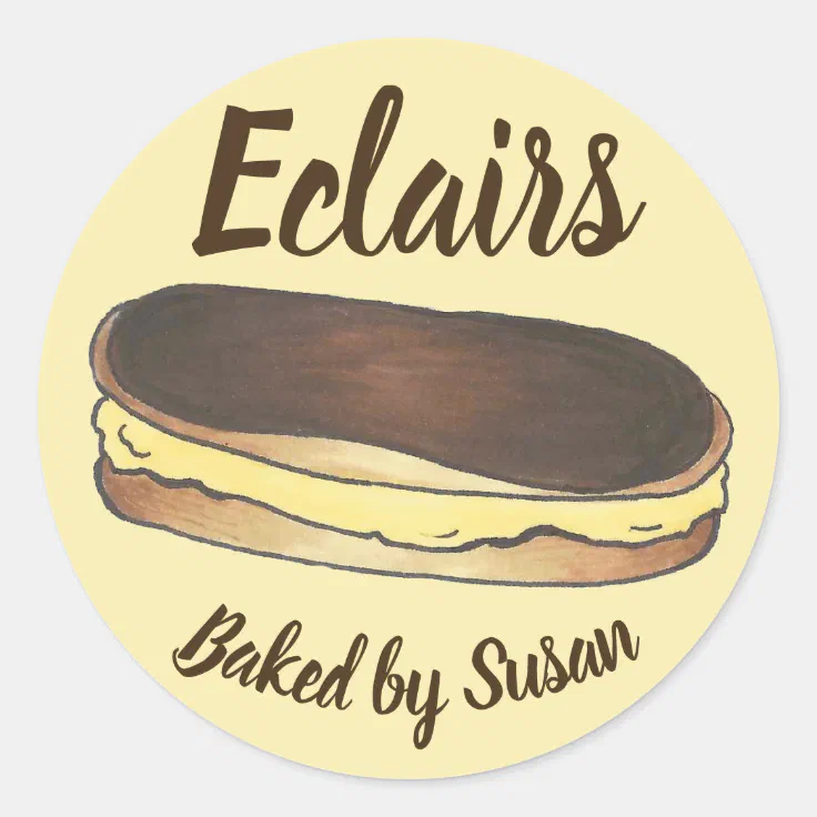 Baked By Homemade Eclair Pastry Personalized Classic Round Sticker | Zazzle