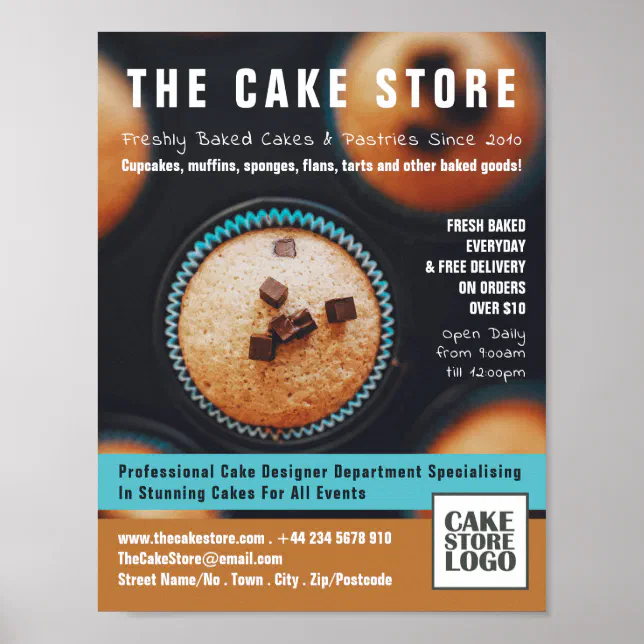 Baked Cupcakes, Cakery, Cake Store Advertising Poster | Zazzle