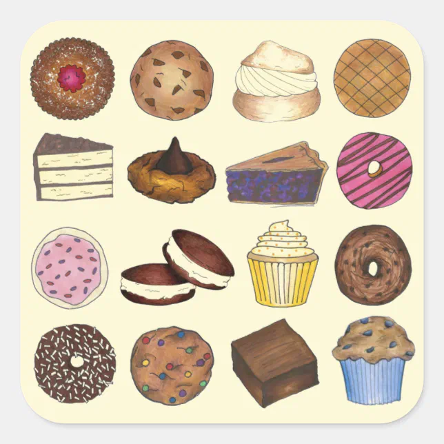 Baked Goods Foodie Muffin Cake Whoopie Pie Cupcake Square Sticker | Zazzle