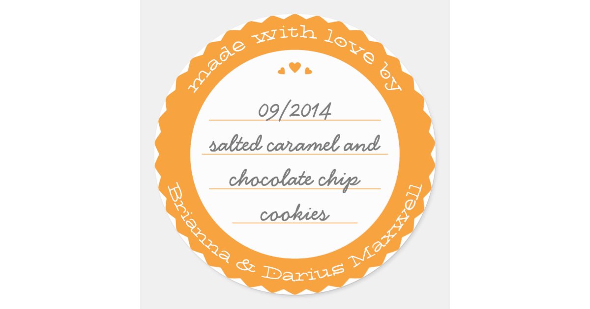 Baked Goods Round Gift Label Sticker Circle Orange | Zazzle