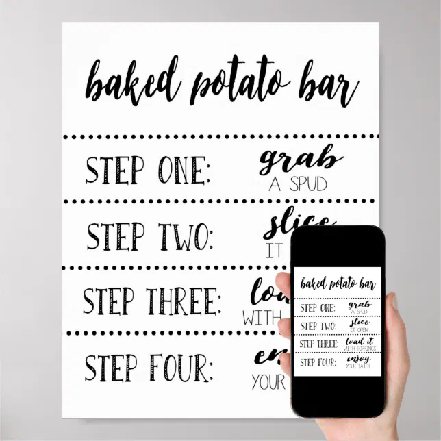 Baked Potato Bar Sign, Loaded Potato Bar Poster | Zazzle