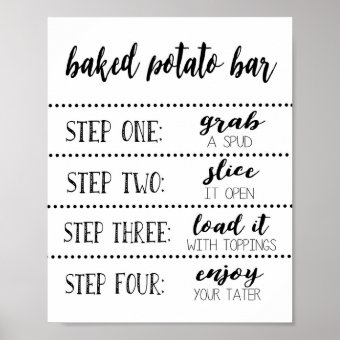 Baked Potato Bar Sign, Loaded Potato Bar Poster | Zazzle
