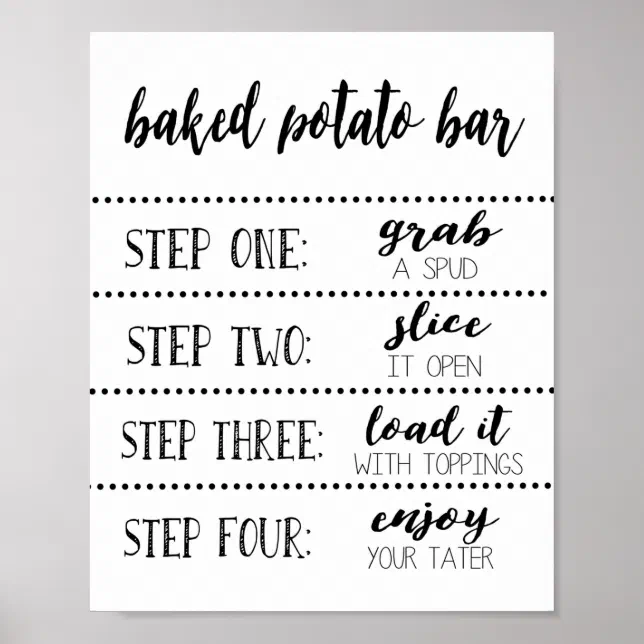 Baked Potato Bar Sign, Loaded Potato Bar Poster | Zazzle