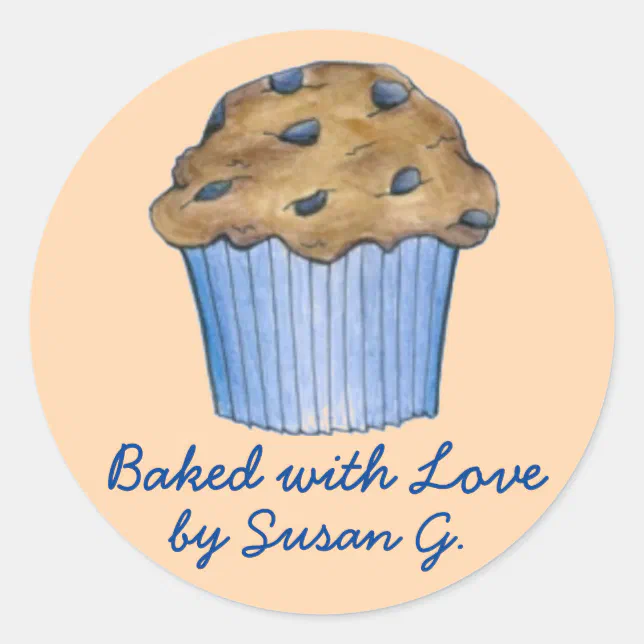 Baked with Love Customized Blueberry Muffin Food Classic Round Sticker ...