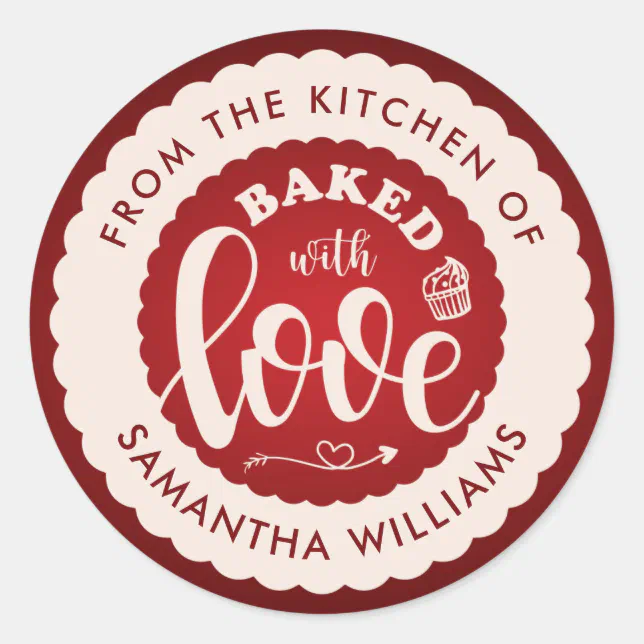 Baked with Love From the Kitchen Homemade Bakery Classic Round Sticker ...