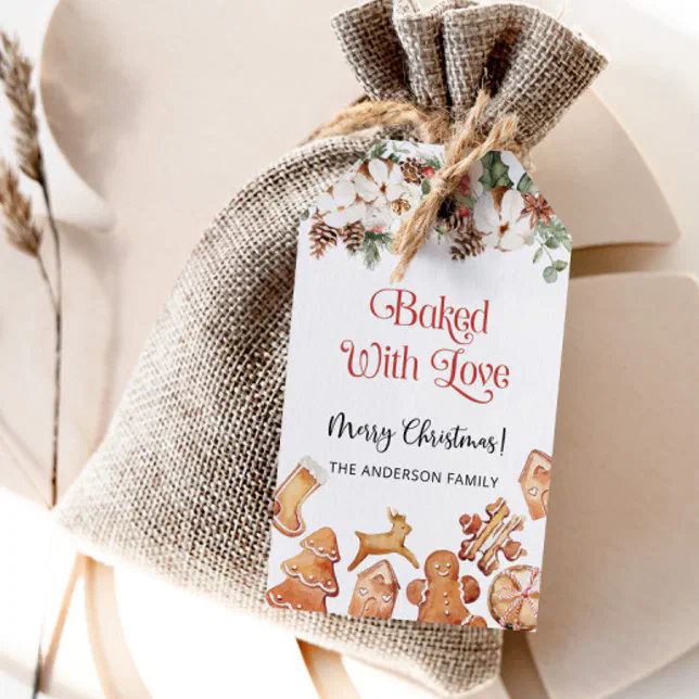 Baked with love gift tag. Christmas cookies Gift Tags | Zazzle