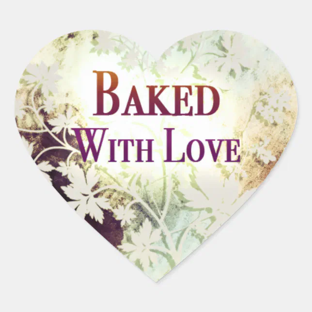 Baked With Love heart stickers (naturals) | Zazzle