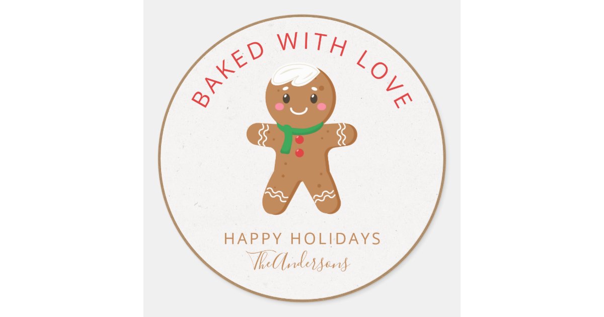 Baked With Love Holiday Gingerbread Classic Round Sticker | Zazzle
