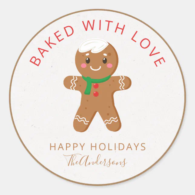 Baked With Love Holiday Gingerbread Classic Round Sticker | Zazzle