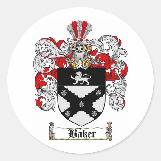 BAKER FAMILY CREST - BAKER COAT OF ARMS CLASSIC ROUND STICKER | Zazzle.com
