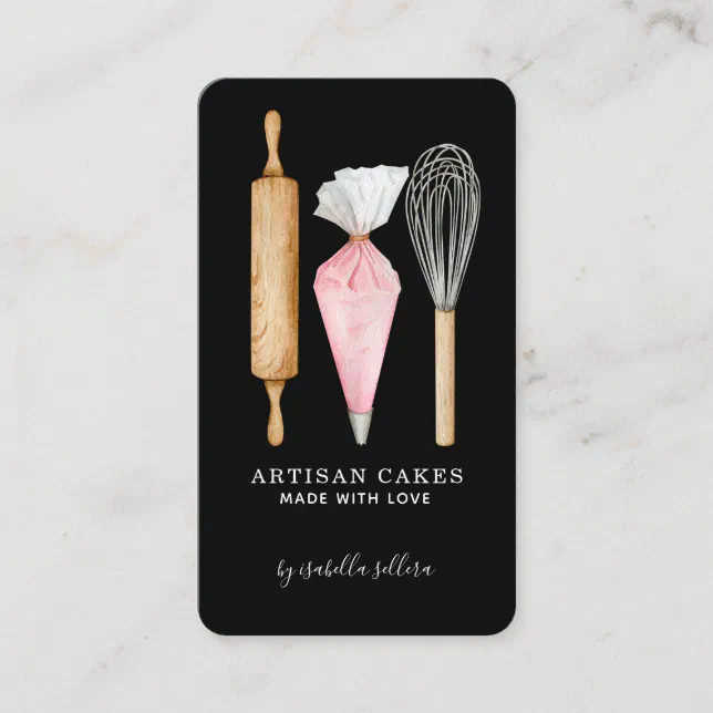 Baker Pastry Chef Baking Utensils Black Business Card | Zazzle