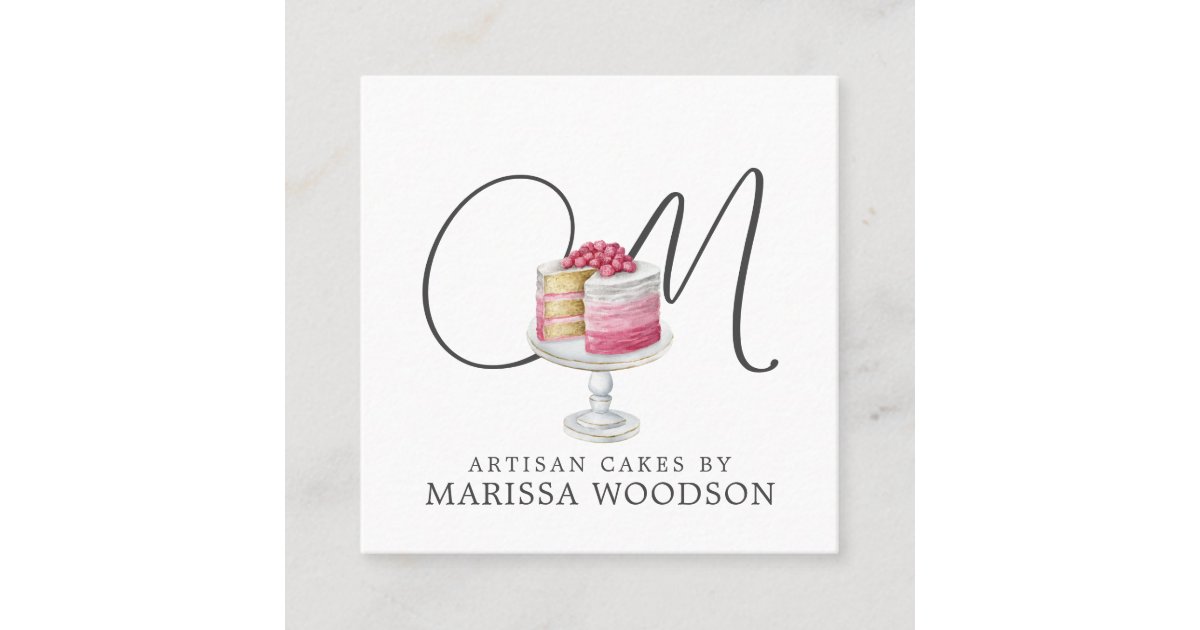 Baker Pastry Chef Pink Elegant Cake Monogrammed Square Business Card ...