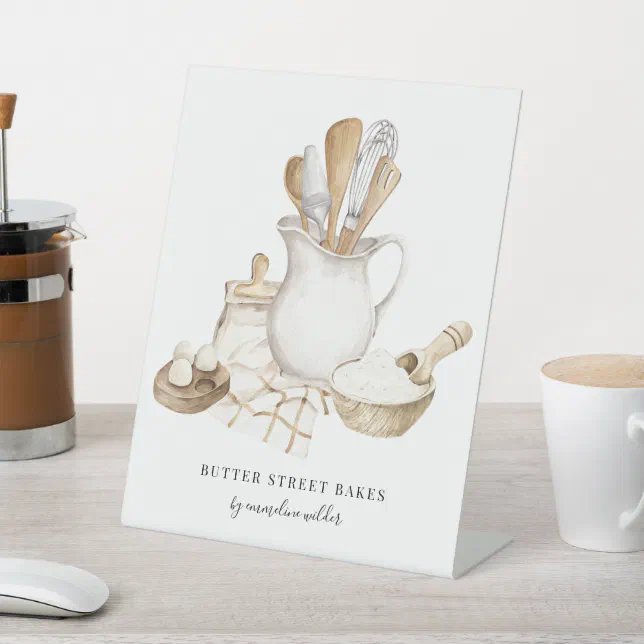 Baker Pastry Chef Utensils And Ingredients Pedestal Sign | Zazzle