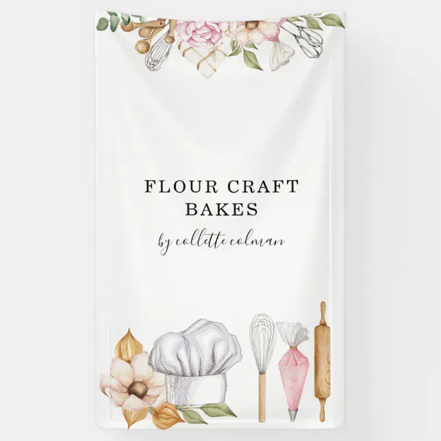 Baker Pastry Chef Watercolor Baking Tools Banner | Zazzle