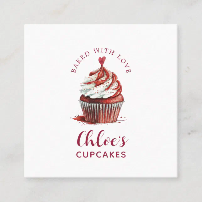 Baker Red Velvet Cupcake Pastry Chef Bakery Logo Square Business Card ...