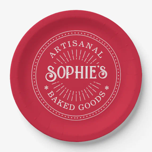 Baker's Bakery Red Logo Bakery Paper Plates | Zazzle