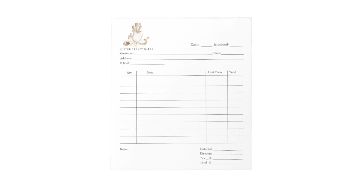Bakers Tools Dessert Cater Invoice Pad | Zazzle