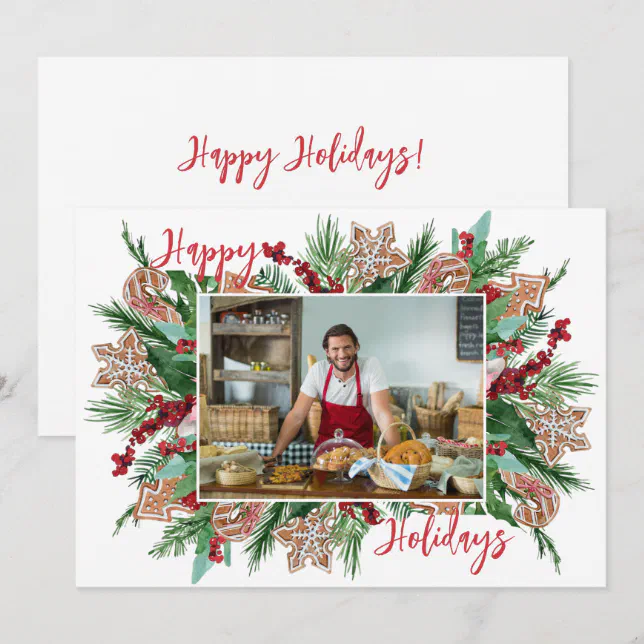 Bakery 1 Photo Gingerbread Thank You Holiday Card | Zazzle