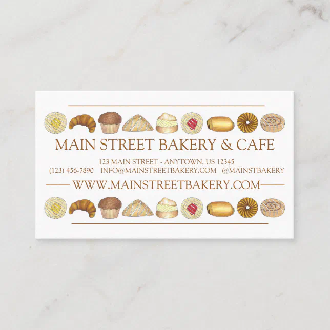 Bakery Baked Goods Croissant Donut Muffin Pastries Business Card | Zazzle