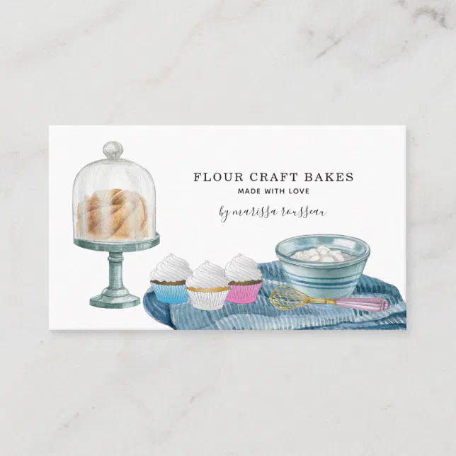 Bakery Baker Pastry Chef Watercolor Baked Goods Business Card | Zazzle
