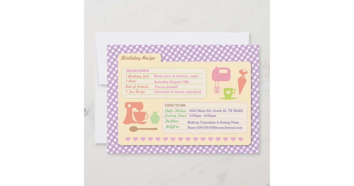 Bakery Baking Recipe Card Birthday Party invite | Zazzle