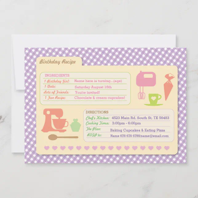 Bakery Baking Recipe Card Birthday Party invite | Zazzle