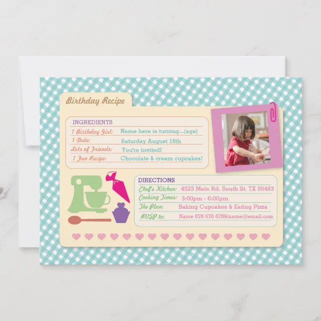 Bakery Birthday Baking Photo Recipe Card Party | Zazzle