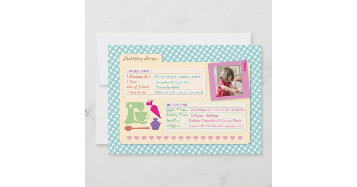 Bakery Birthday Baking Photo Recipe Card Party | Zazzle
