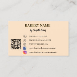 Bakery bread pastry peach QR code logo Business Card | Zazzle