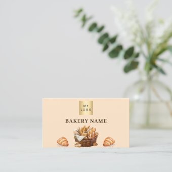 Bakery bread pastry peach QR code logo Business Card | Zazzle