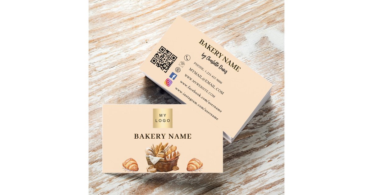 Bakery bread pastry peach QR code logo Business Card | Zazzle