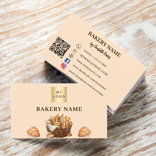Bakery bread pastry peach QR code logo Business Card | Zazzle