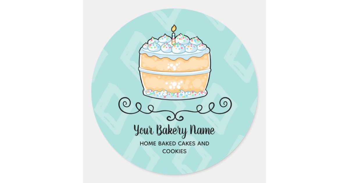 Bakery Business Blue Teal Cake Dessert Packaging Classic Round Sticker ...