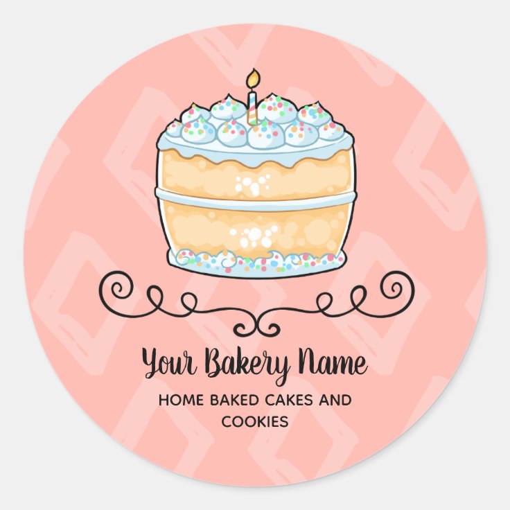 Bakery Business Pink Cake Dessert Packaging Classic Round Sticker | Zazzle