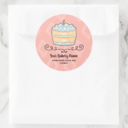 Bakery Business Pink Cake Dessert Packaging Classic Round Sticker | Zazzle