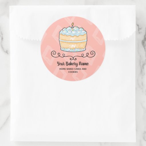 Bakery Business Pink Cake Dessert Packaging Classic Round Sticker | Zazzle