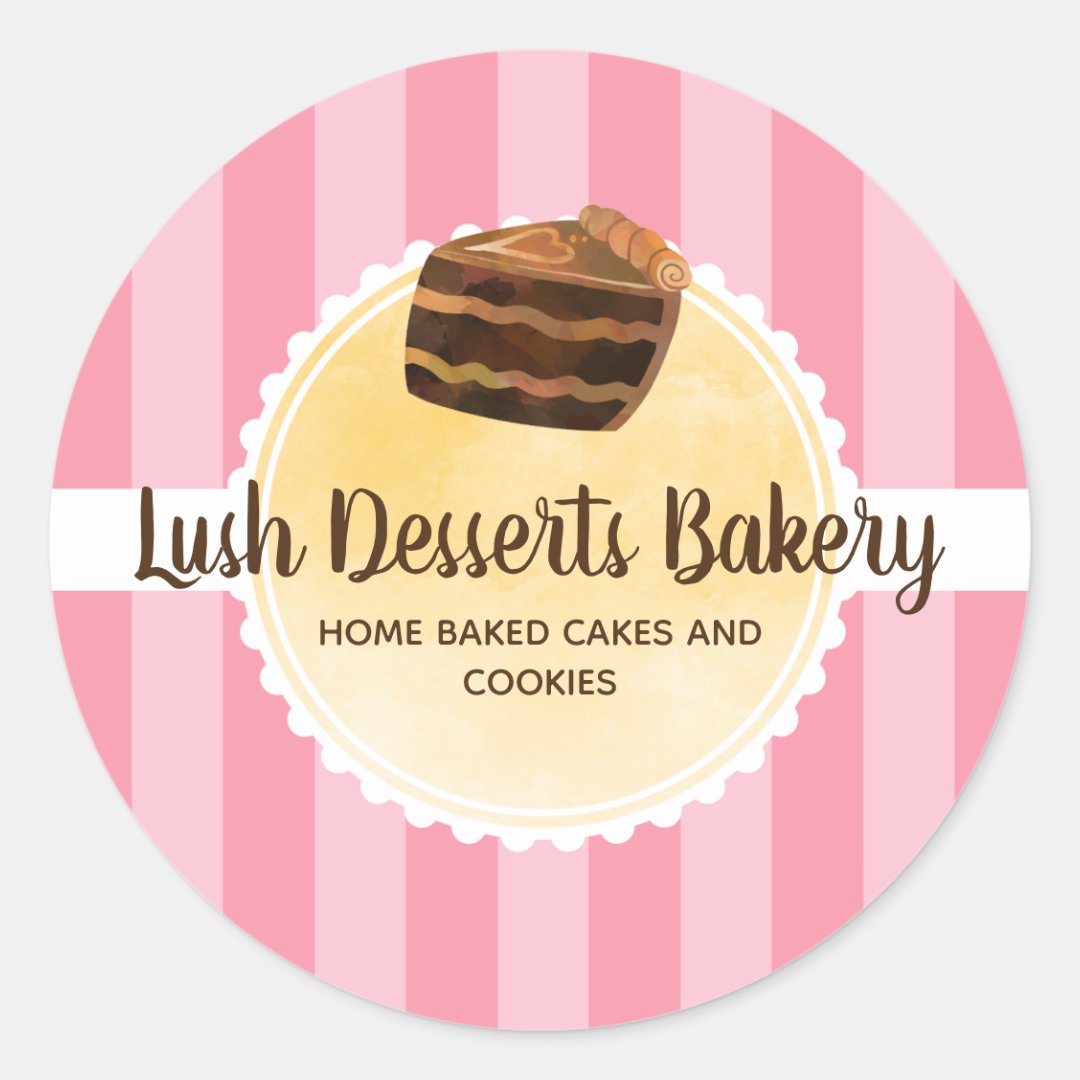 Bakery Business Pink Yellow Cake Packaging Classic Round Sticker | Zazzle