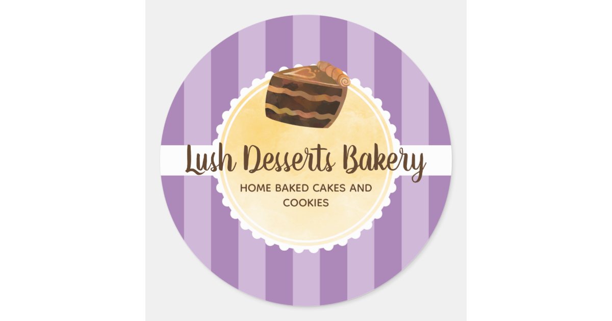 Bakery Business Purple Cake Bakery Packaging Classic Round Sticker | Zazzle