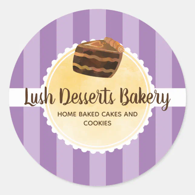 Bakery Business Purple Cake Bakery Packaging Classic Round Sticker | Zazzle