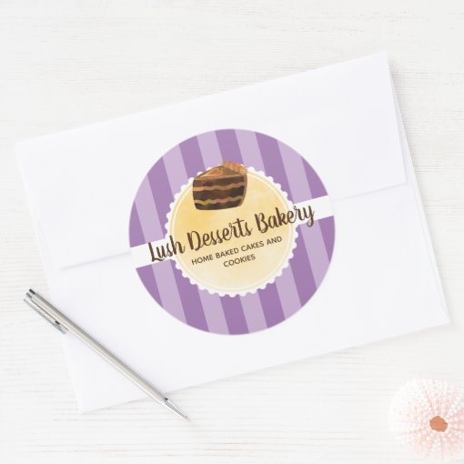 Bakery Business Purple Cake Bakery Packaging Classic Round Sticker | Zazzle