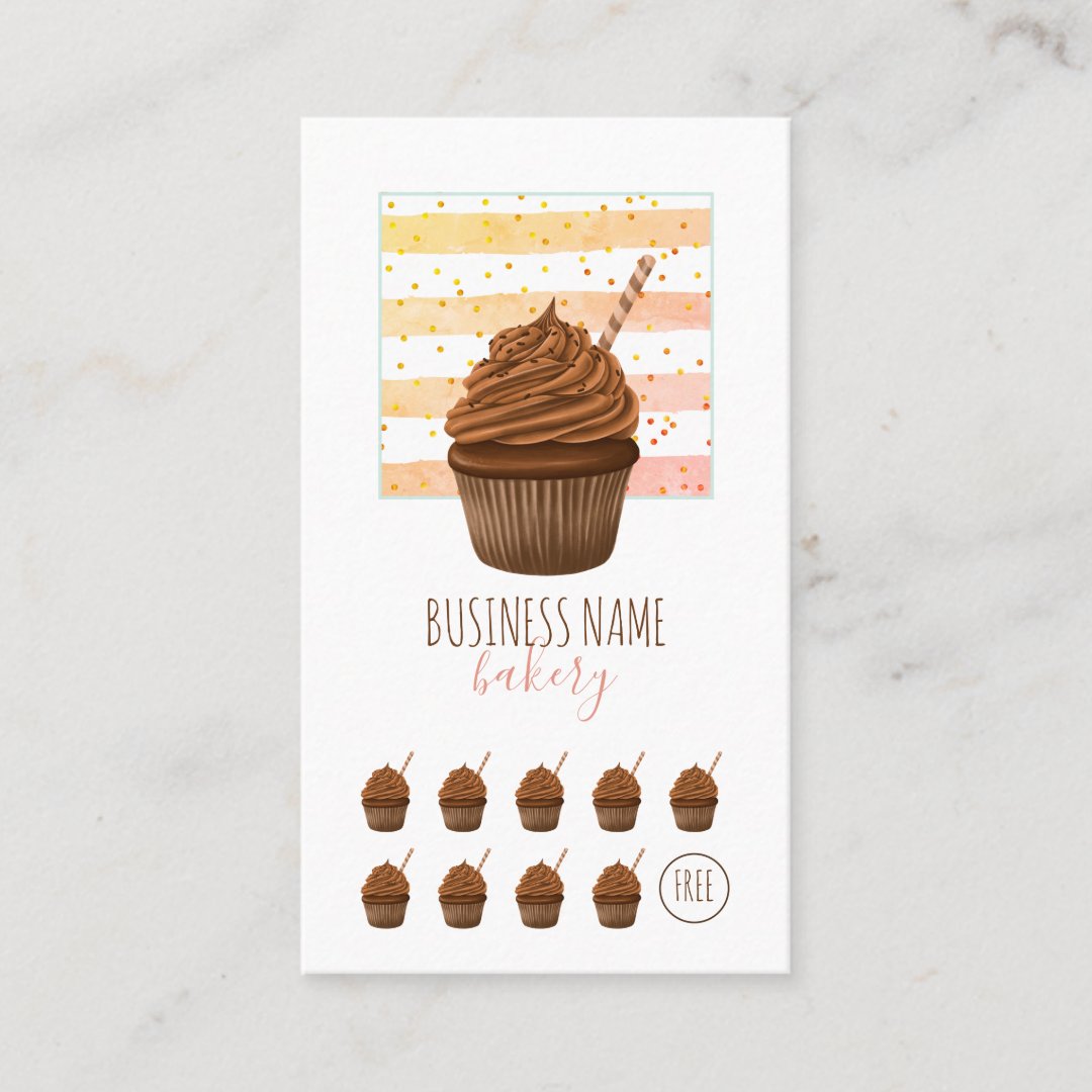 Bakery Cafe Cupcake Baker Pastry Chef Caterer Loya Loyalty Card | Zazzle