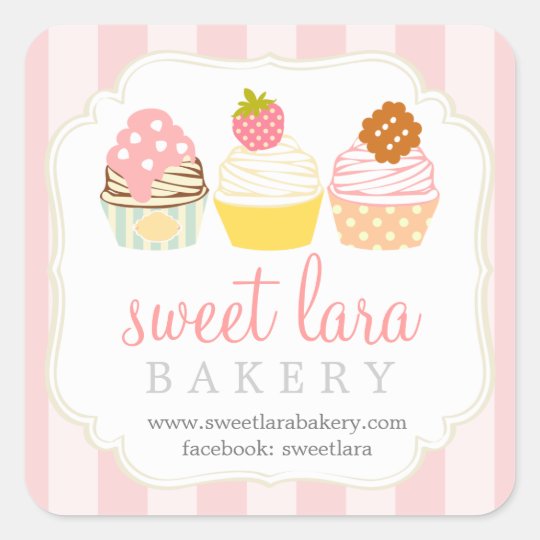 Bakery Cafe Retro Sweet Cupcakes Cute Boutique Square Sticker | Zazzle.com