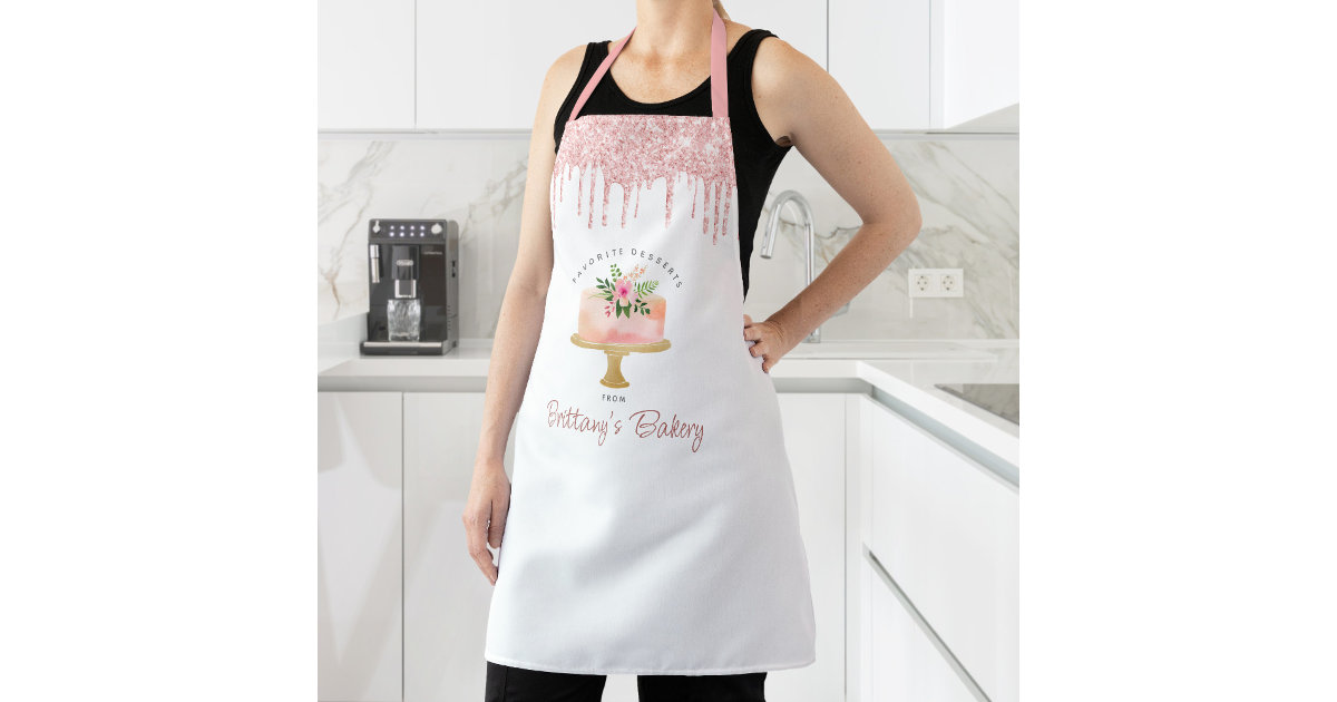 Bakery Cake Blush Pink Glitter Drip Pastry Dessert Apron | Zazzle