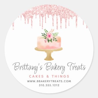 Bakery Cake Blush Pink Glitter Drip Pastry Dessert Classic Round ...